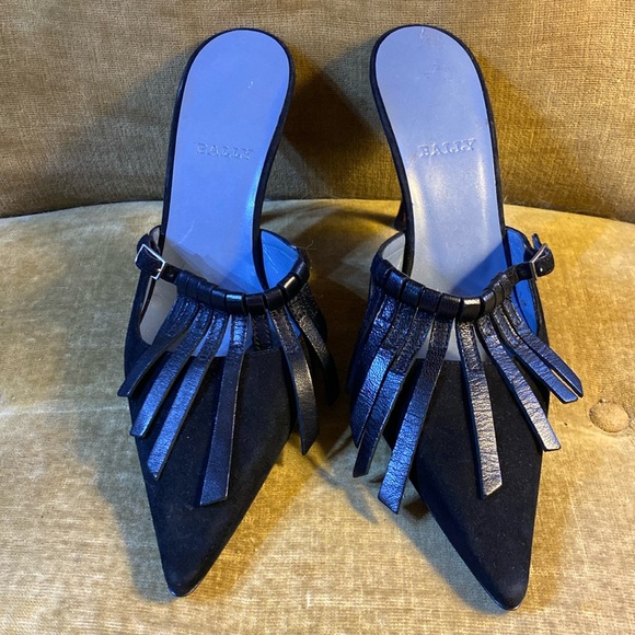 Bally | Shoes | Black Suede With Leather Fringe Bally Mules 3 2 Tall ...
